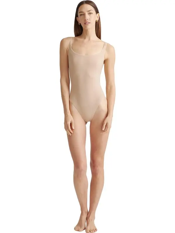 Quince Second Skin Square Neck Tank Bodysuit - Sand