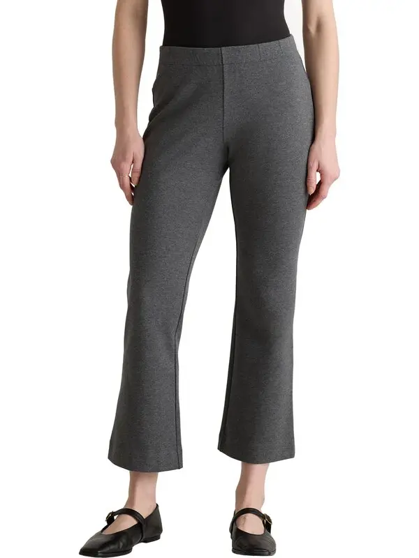 Quince Organic Cotton Double Knit Kick Flare Trousers - Heather Charcoal Grey