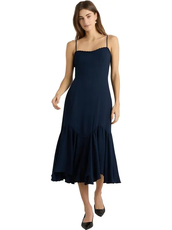 Quince Crepe Pleated Hem Midi Dress - Deep Navy