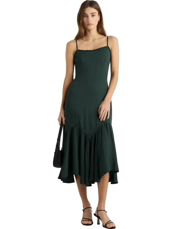 Quince Lightweight Crepe Pleated Hem Midi Dress - Forest Green