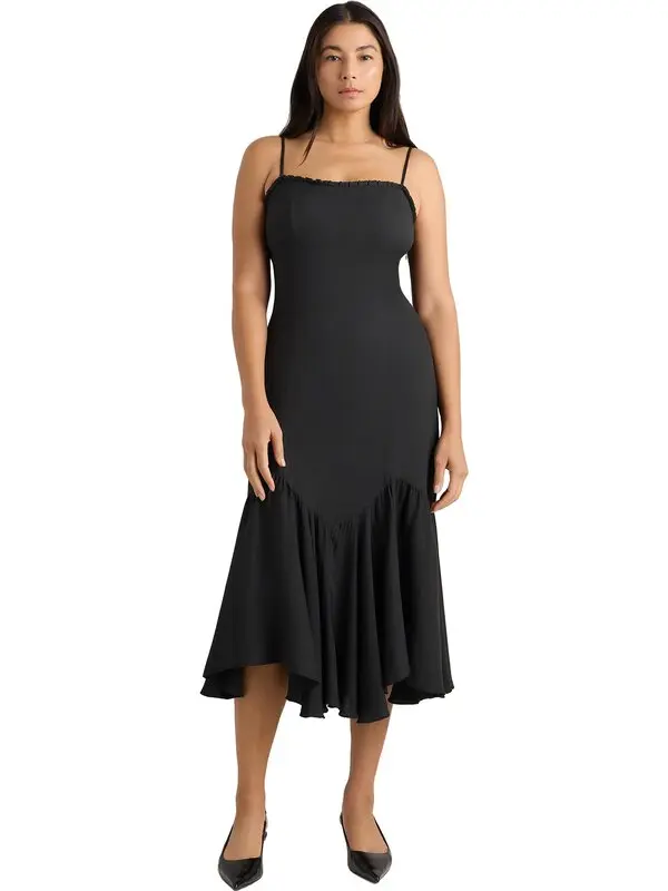 Quince Lightweight Crepe Pleated Hem Midi Dress - True Black