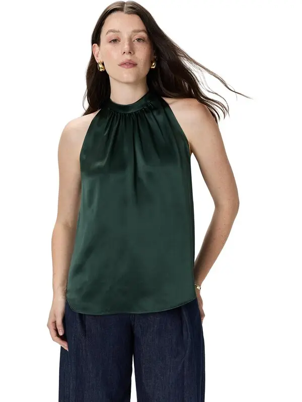 Quince Silk Halter Neck Top - Forest Green