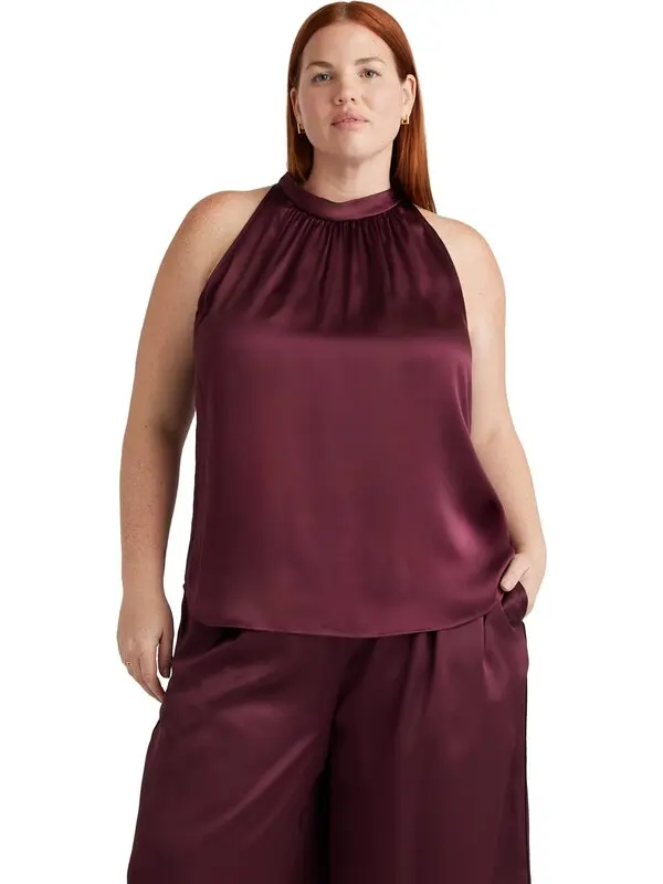 Quince Silk Halter Neck Top - Wine Tasting Red