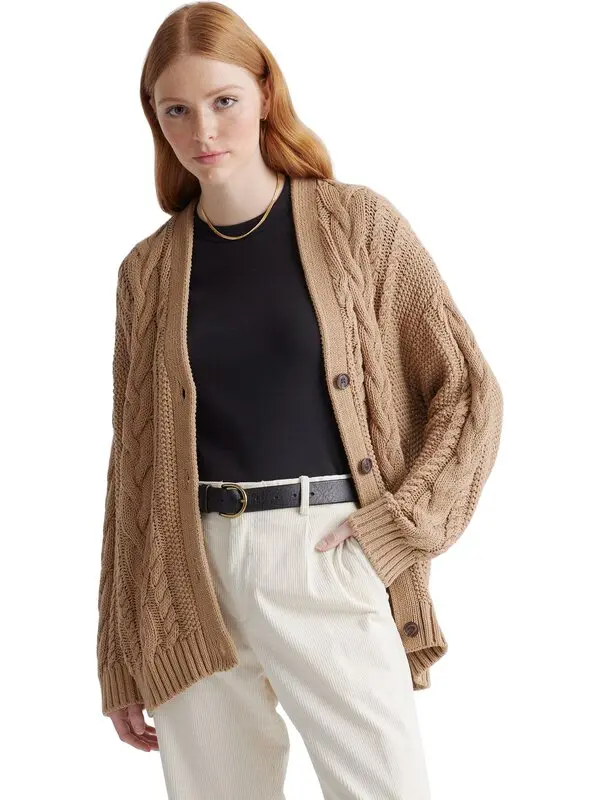 Quince Oversized Cable Knit Cardigan - Camel
