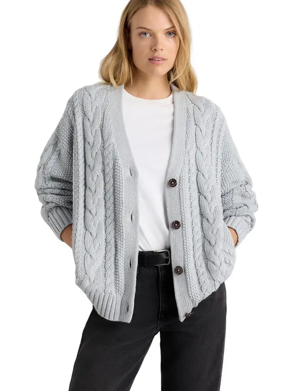 Quince Oversized Cable Knit Cardigan - Heather Dove Grey
