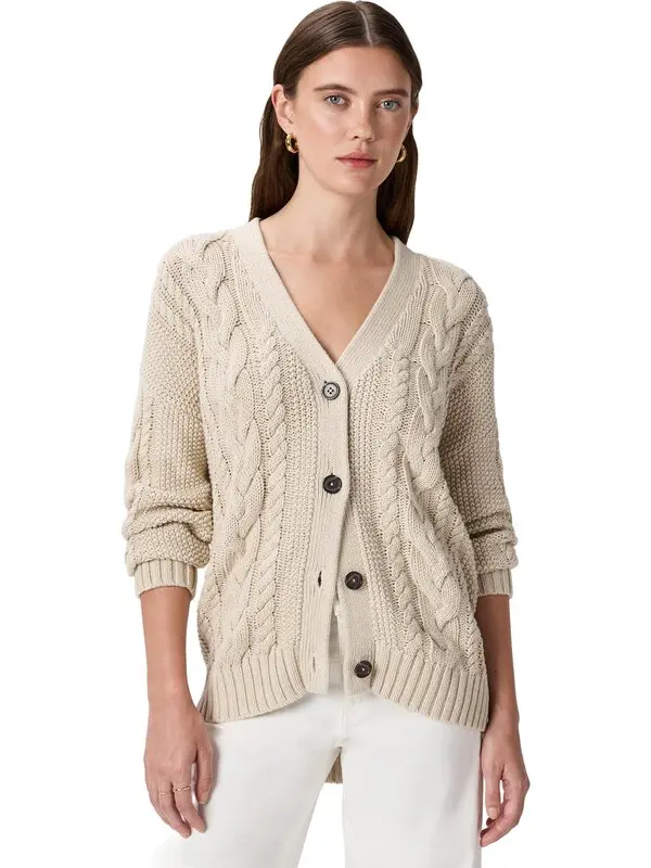 Quince Oversized Cable Cardigan Sweater - Speckled Beige