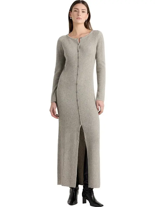 Quince Yak Wool Ribbed Cardigan Sweater Dress - Warm Heather Grey