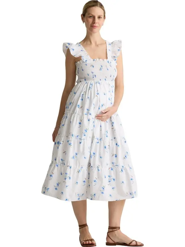 Quince Poplin Maternity Smocked Midi Dress - Romantic Stems