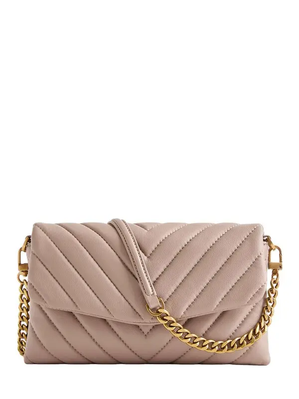 Quince Italian Leather Quilted Wallet Crossbody - Dark Taupe
