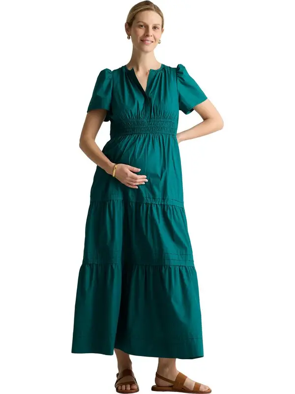 Quince Poplin Maternity Tiered Maxi Dress - Garden Green