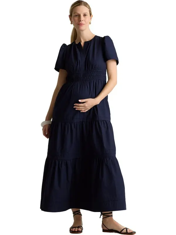 Quince Poplin Maternity Tiered Maxi Dress - Navy