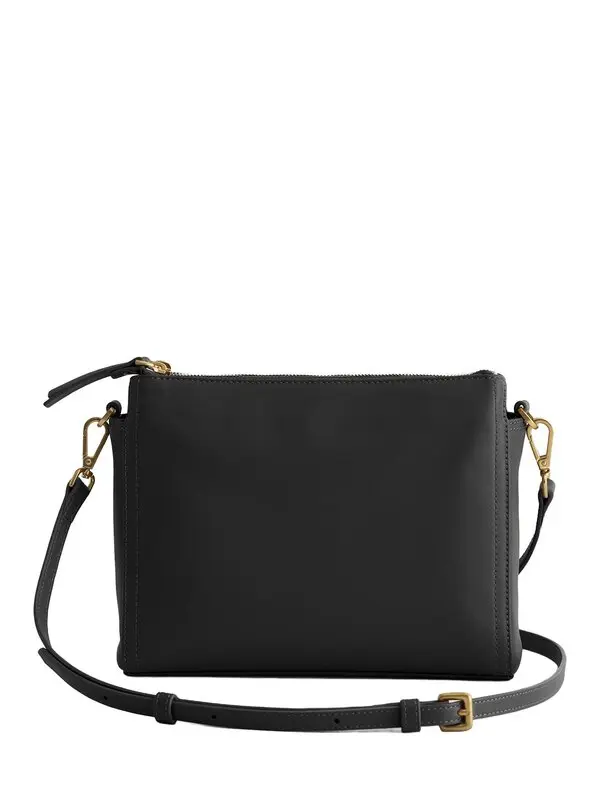 Quince Italian Leather Triple Compartment Crossbody - Black