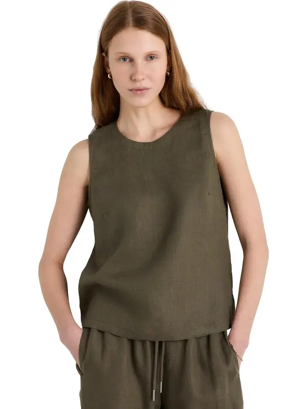 Quince Linen Tank Top - Bayberry Olive
