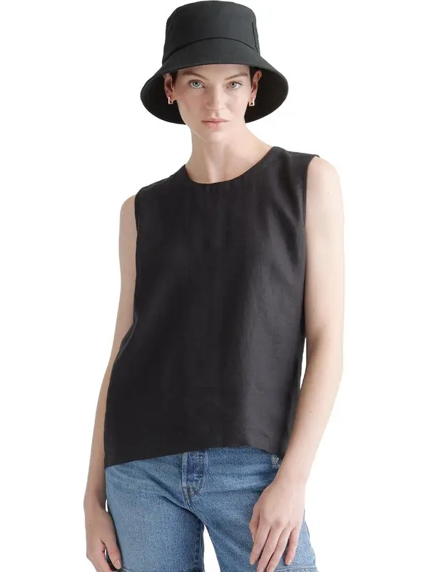 Quince Linen Tank Top - Black