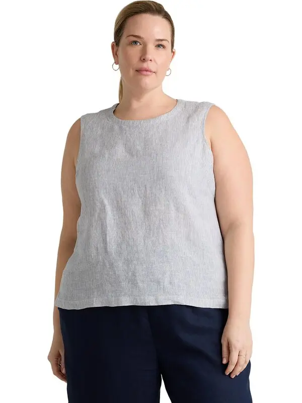 Quince Linen Tank Top - Blue Pinstripe