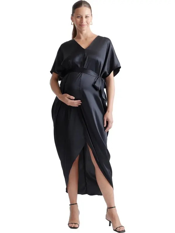 Quince Washable Silk Maternity Dress - Black