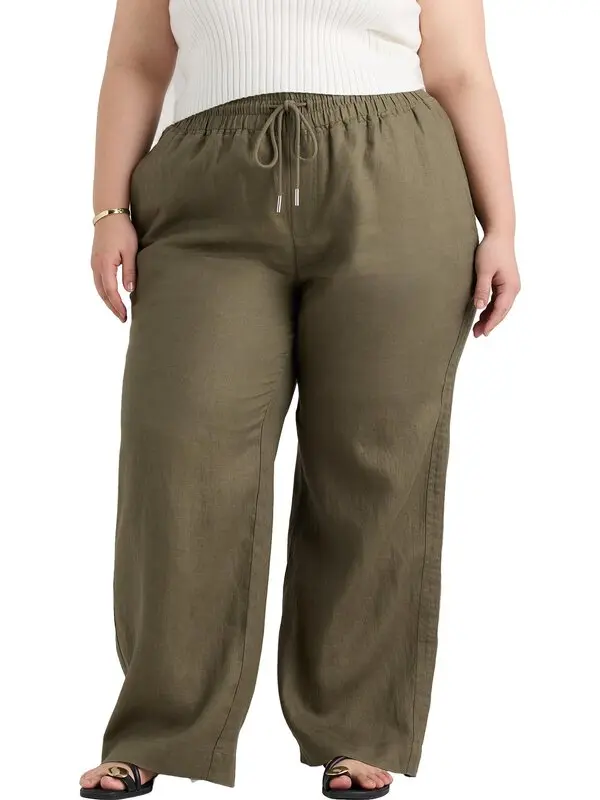 Quince 100% European Linen Wide Leg Pants - Bayberry Olive