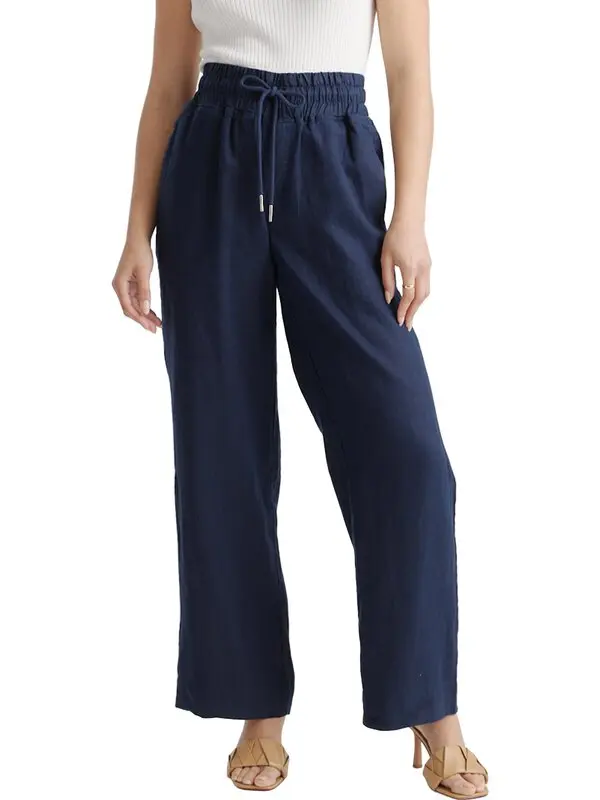 Quince 100% European Linen Wide Leg Pants - Deep Navy