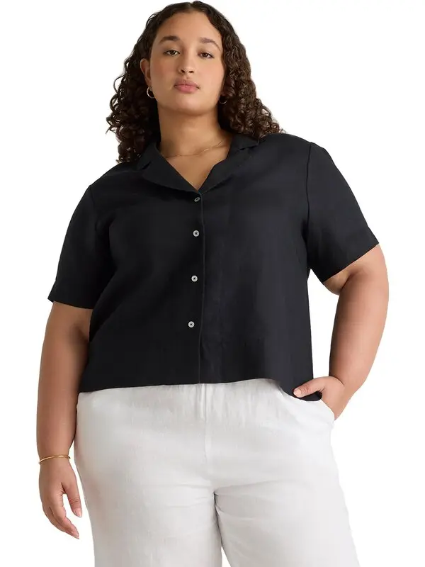 Quince Linen Short Sleeve Shirt - Black