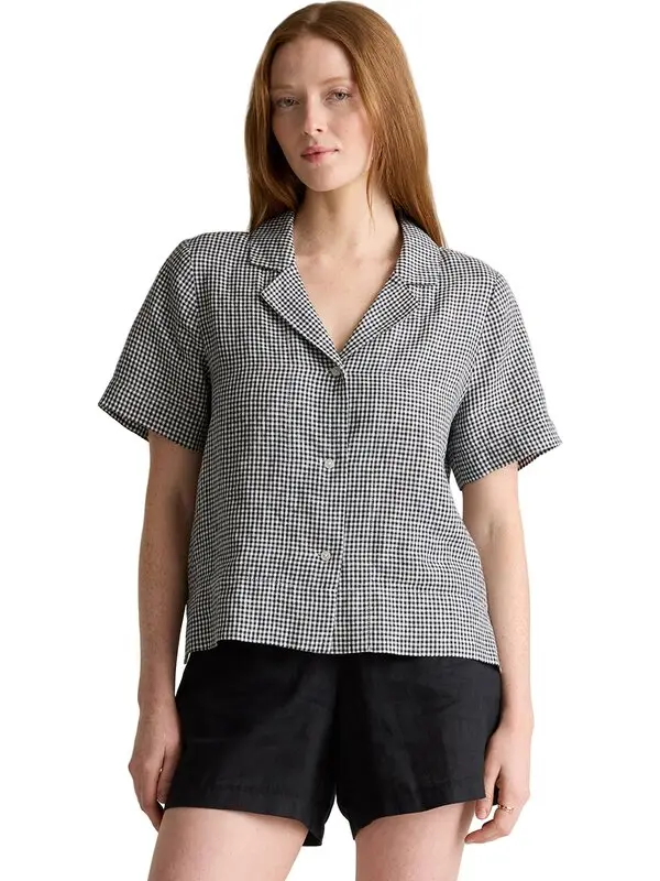 Quince Linen Short Sleeve Shirt - Classic Mini Gingham