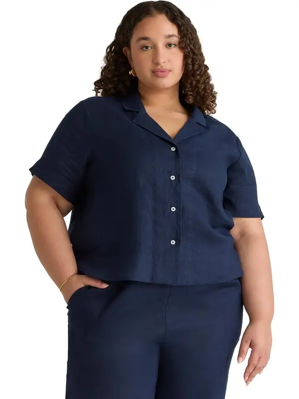 Quince Linen Short Sleeve Shirt - Deep Navy