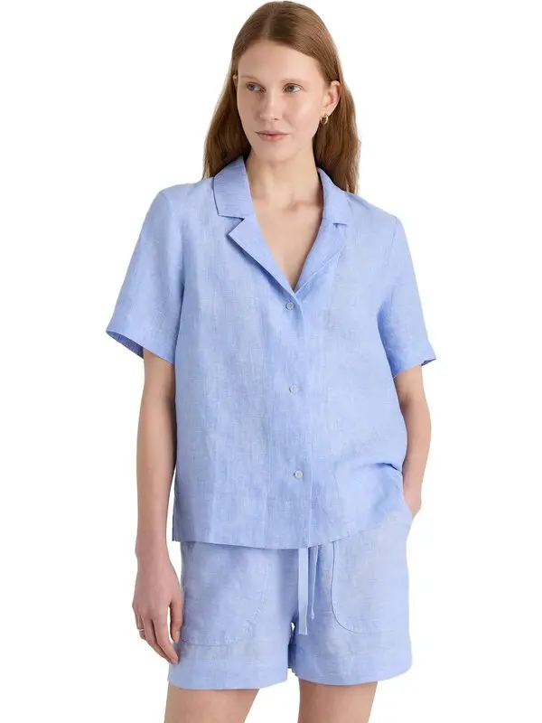 Quince Linen Short Sleeve Shirt - French Blue