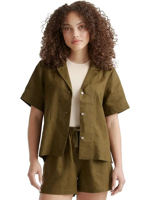 Quince Linen Short Sleeve Shirt - Martini Olive