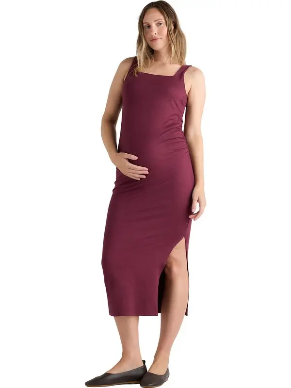 Quince Ultra-soft Maternity Midi Dress - Heather Dried Fig