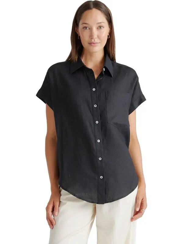 Quince European Linen Camp Shirt - Black