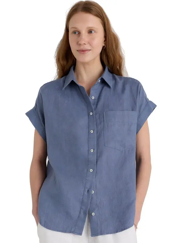 Quince European Linen Camp Shirt - Moonstone Blue