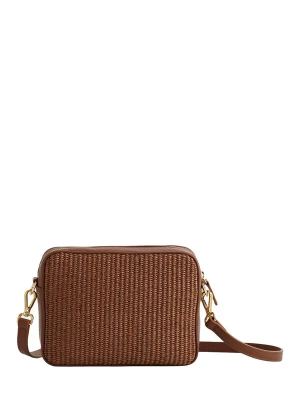 Quince Italian Leather & Raffia Crossbody - Mocha
