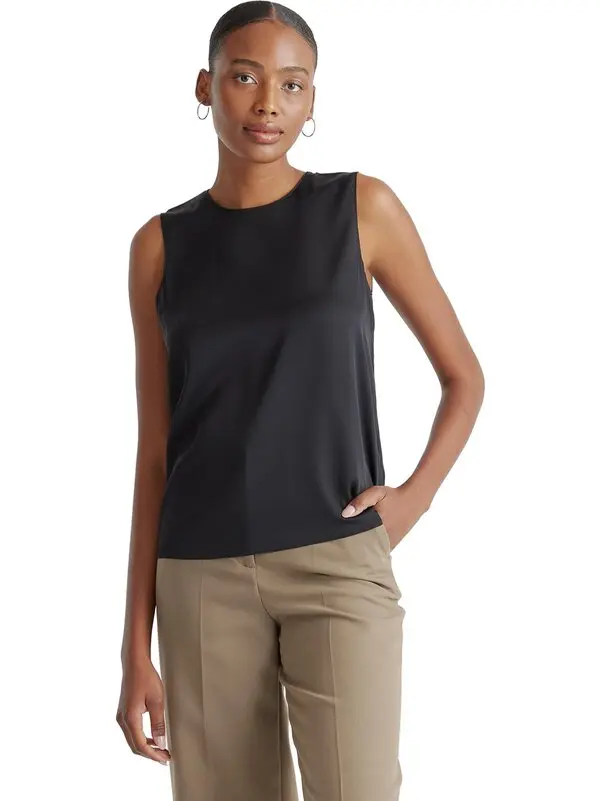 Quince Stretch Silk Shell Tank Top - Black