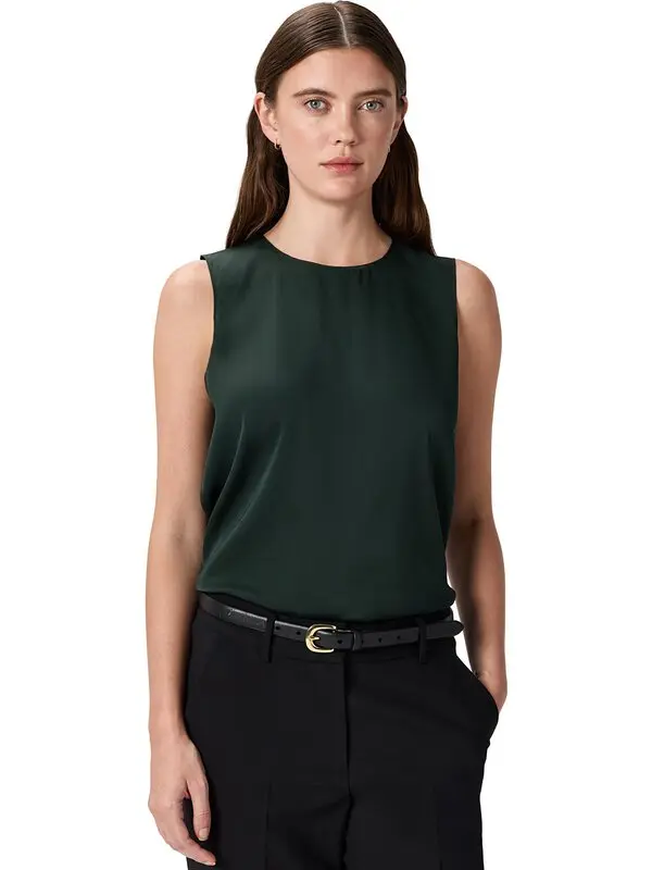 Quince Stretch Silk Shell Tank Top - Forest Green