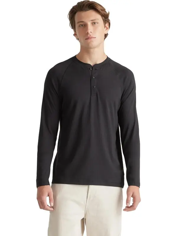 Quince Cotton Modal Long Sleeve Henley T-shirt - Black