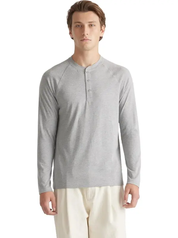 Quince Cotton Modal Long Sleeve Henley T-shirt - Heather Grey