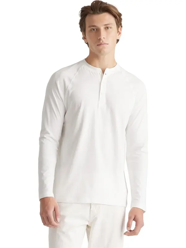 Quince Cotton Modal Long Sleeve Henley T-shirt - White