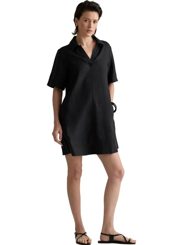 Quince 100% European Linen Popover Mini Dress - Black