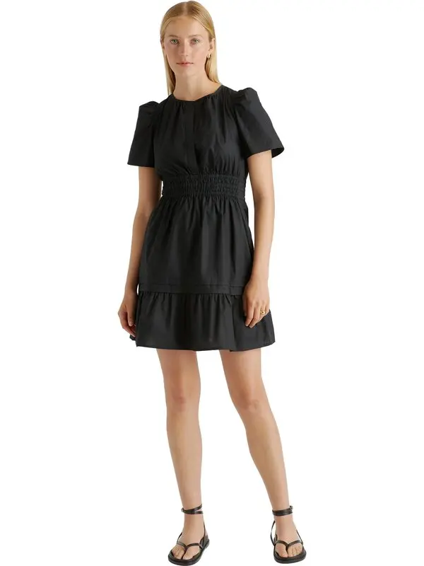 Quince Poplin Tiered Mini Dress - Black