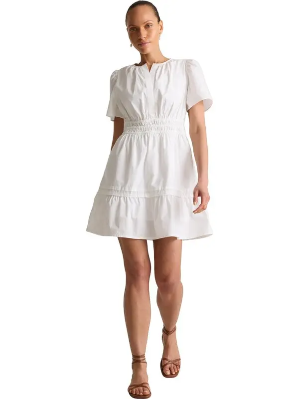 Quince Poplin Tiered Mini Dress - Classic White