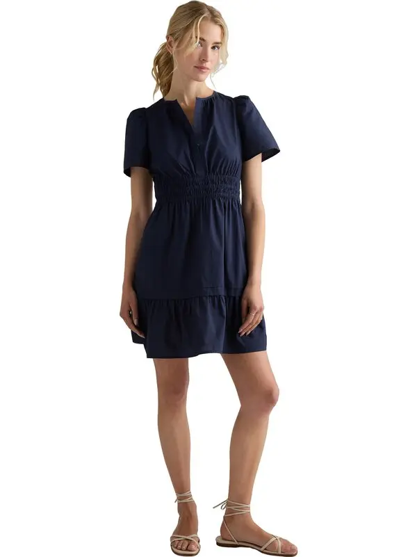 Quince Poplin Tiered Mini Dress - Navy
