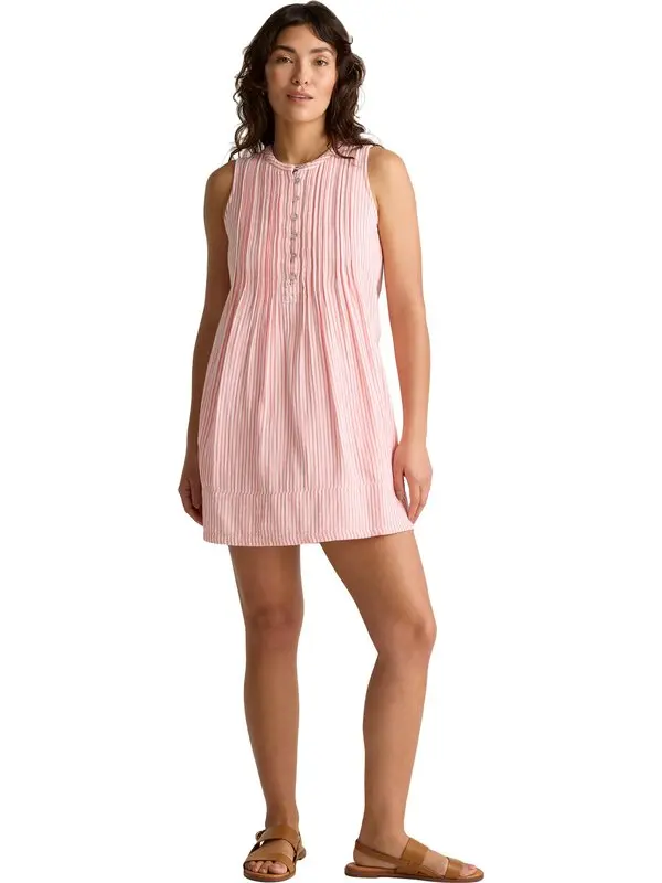 Quince Organic Cotton Gauze Sleeveless Swing Dress - Bayside Stripe Coral/white