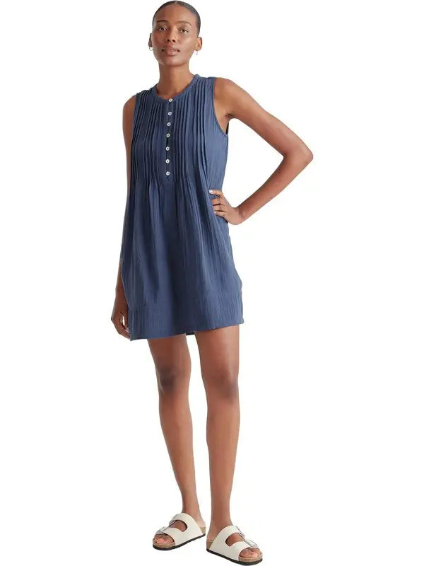 Quince Organic Cotton Gauze Sleeveless Swing Dress - Indigo Blue