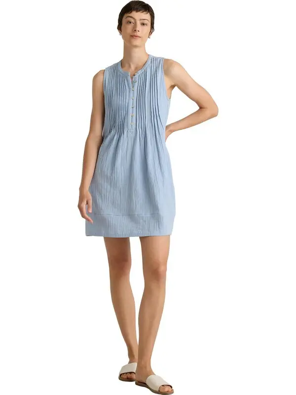 Quince Organic Cotton Gauze Sleeveless Swing Dress - Ocean Breeze