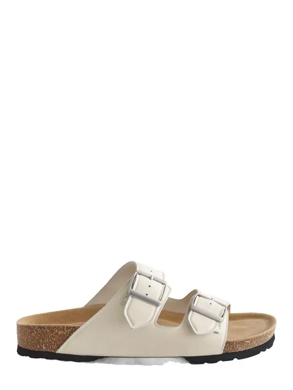 Quince Nappa Leather Double Buckle Slides - Bone