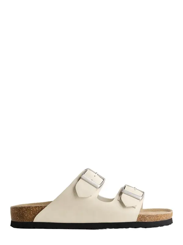 Quince Nappa Leather Double Buckle Slides - Bone