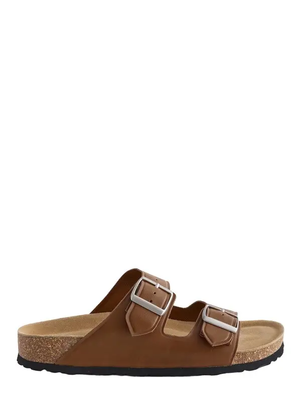 Quince Nappa Leather Double Buckle Slide - Brown