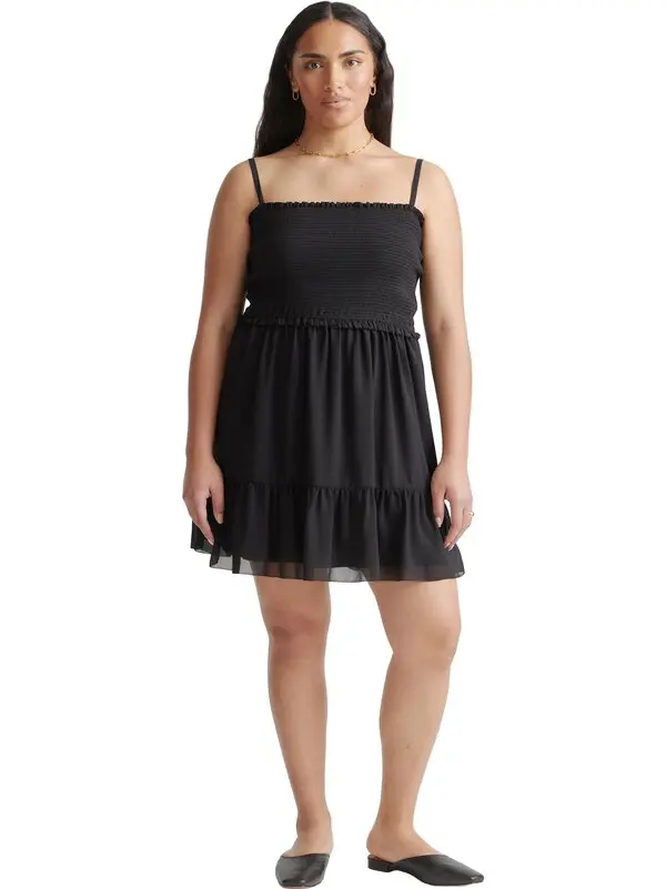 Quince Chiffon Smocked Sleeveless Mini Dress - Black