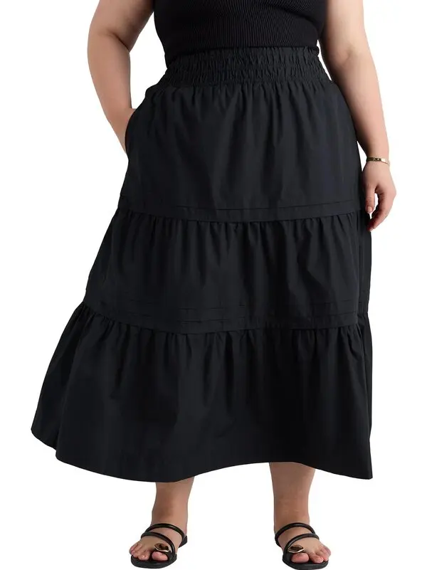 Quince Poplin Tiered Maxi Skirt - Black