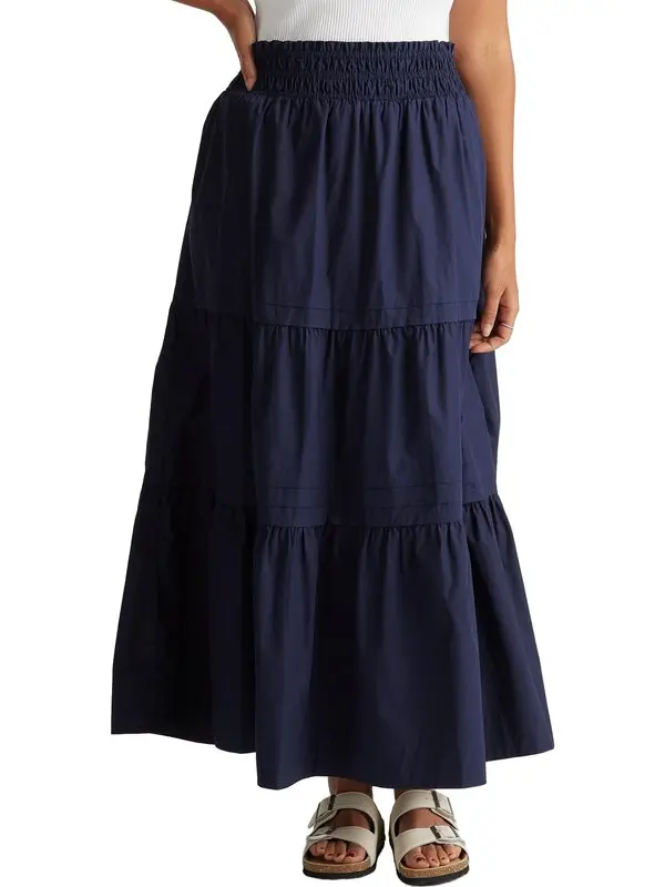 Quince Poplin Tiered Maxi Skirt - Navy