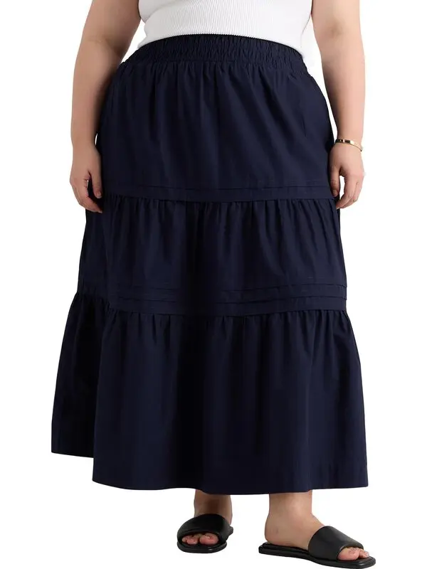 Quince Poplin Tiered Maxi Skirt - Navy